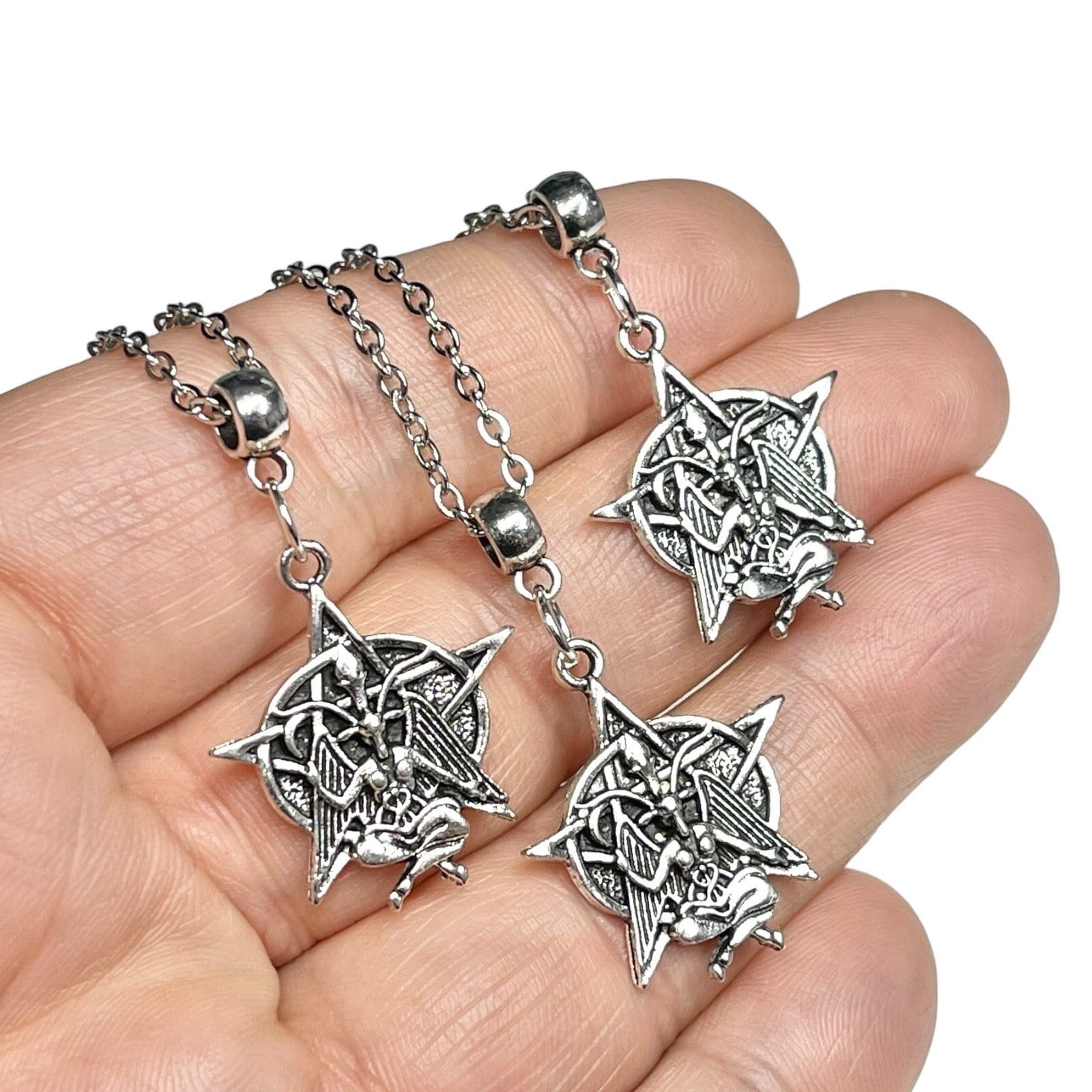 Silver Baphomet Pentagram Necklace, Satanic Goat Head Coin, Horned God ...