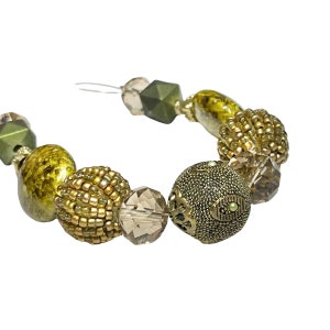 7 Strand Green, Beige, and Yellow Large Chunky Focal Beads, Unique ...