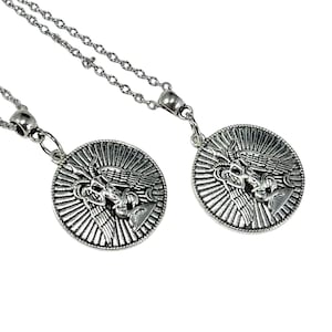 Silver Sitting Baphomet Medallion Necklace, Satanic Goat Head Coin ...