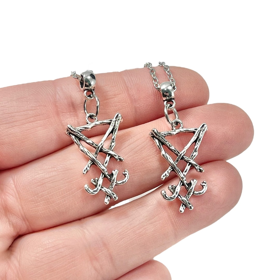 Rustic Silver Sigil of Lucifer Pendant Necklace, Silver Branch ...