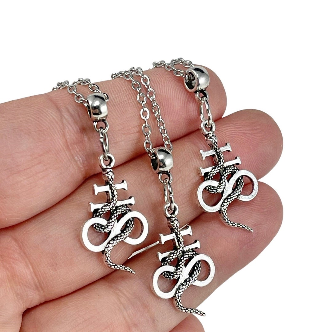 Silver Leviathan Cross With Snake Pendant Necklace, Occult Symbolism ...