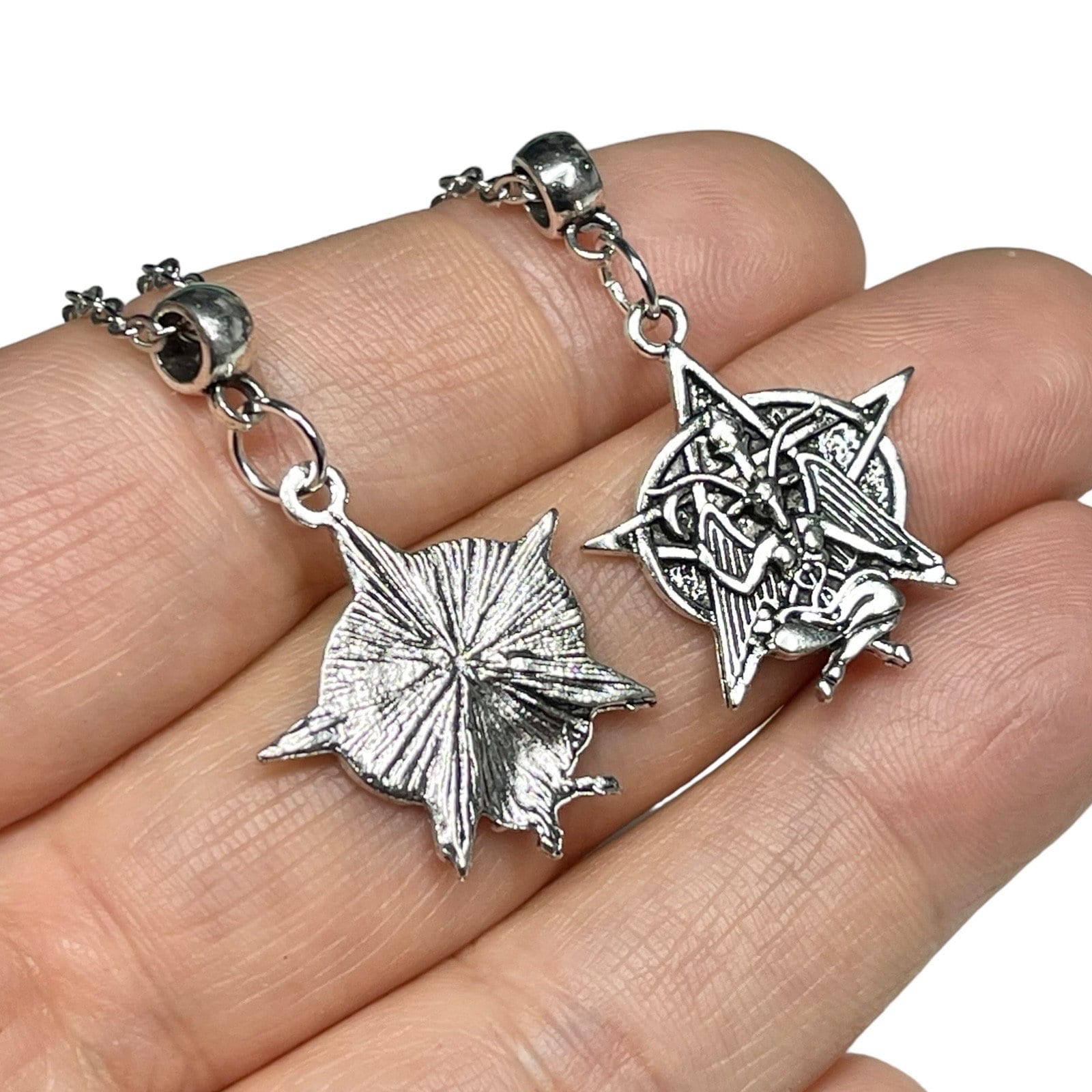 Silver Baphomet Pentagram Necklace, Satanic Goat Head Coin, Horned God ...