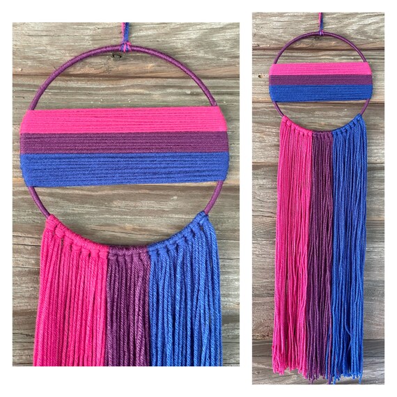 Bisexual Pride Flag Wall Décor LGBTQ Pride Yarn Macramé Hoop - Etsy