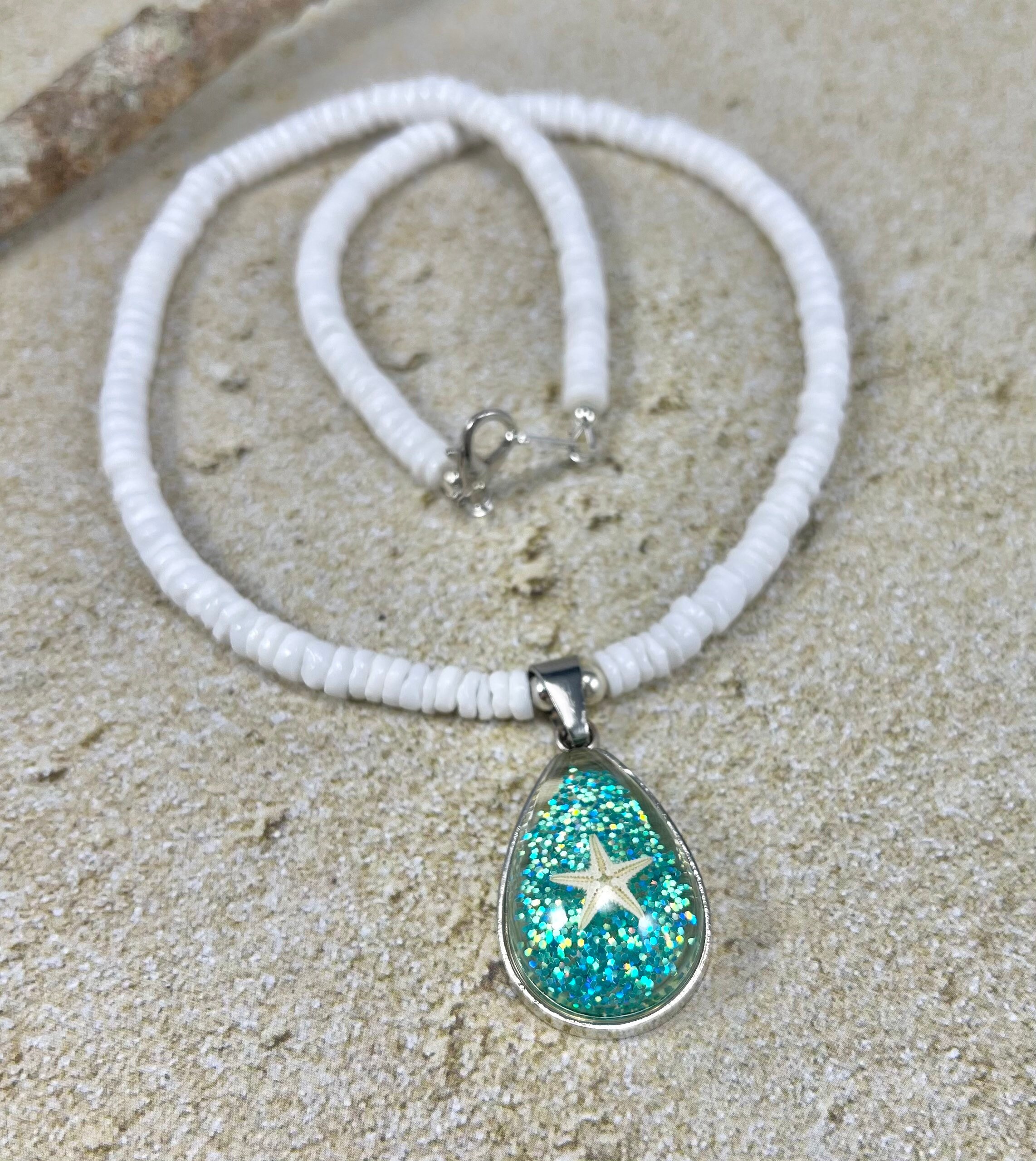 White Shell Necklace with Starfish Pendant White Litub Shell | Etsy