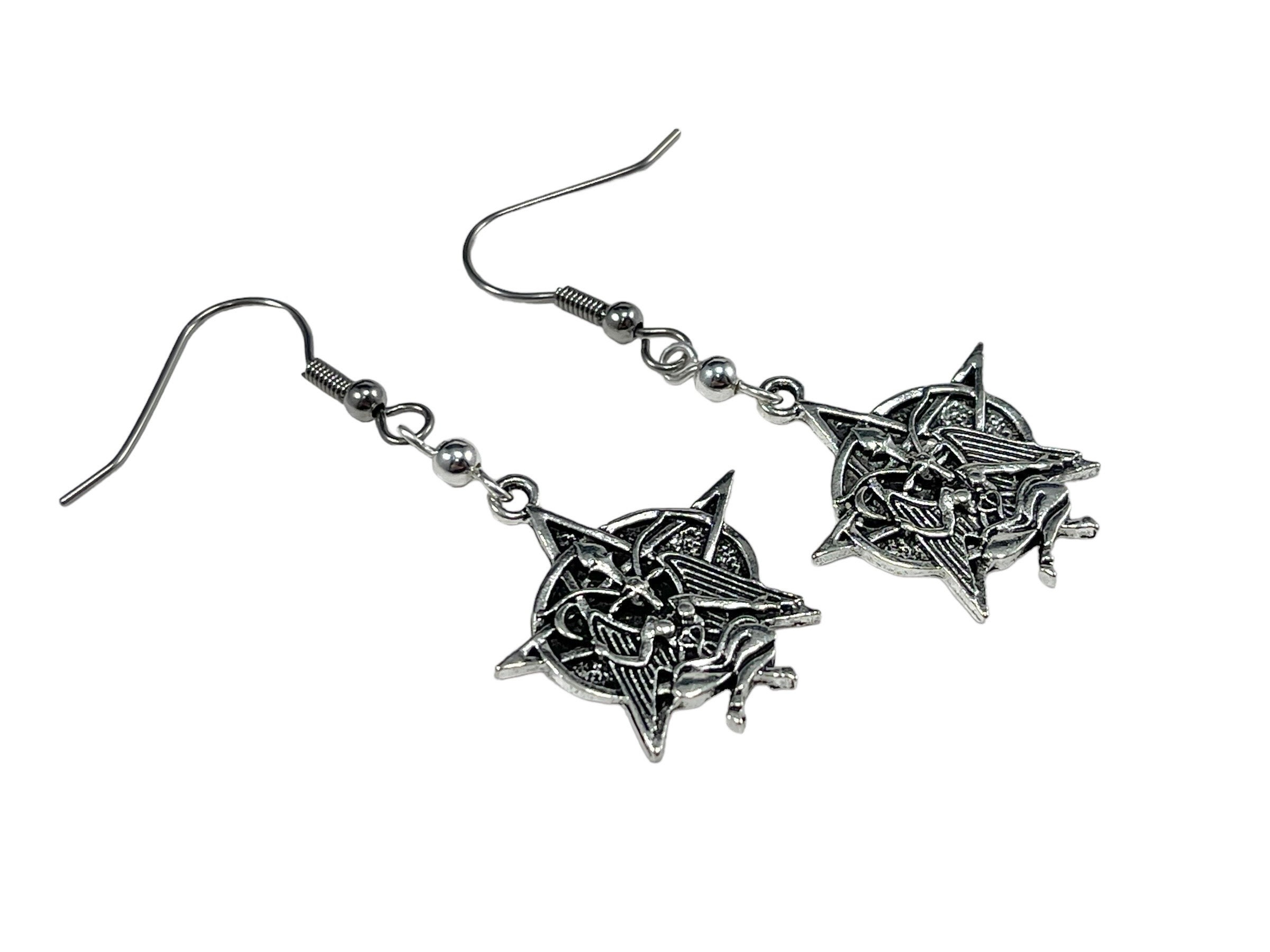 Silver Plated Baphomet Pentagram Earrings, Satanic Jewelry - Etsy