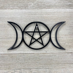Triple Moon With Pentacle Wall Art, Wiccan Pentagram Decoration ...
