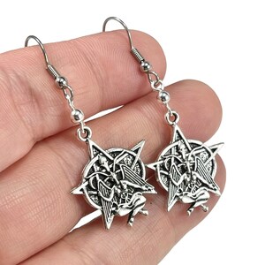 Silver Plated Baphomet Pentagram Earrings, Satanic Jewelry - Etsy