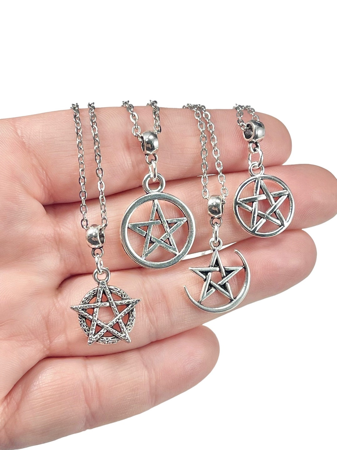 Silver Pentacle Charm Antique Silver Wiccan Necklace With - Etsy