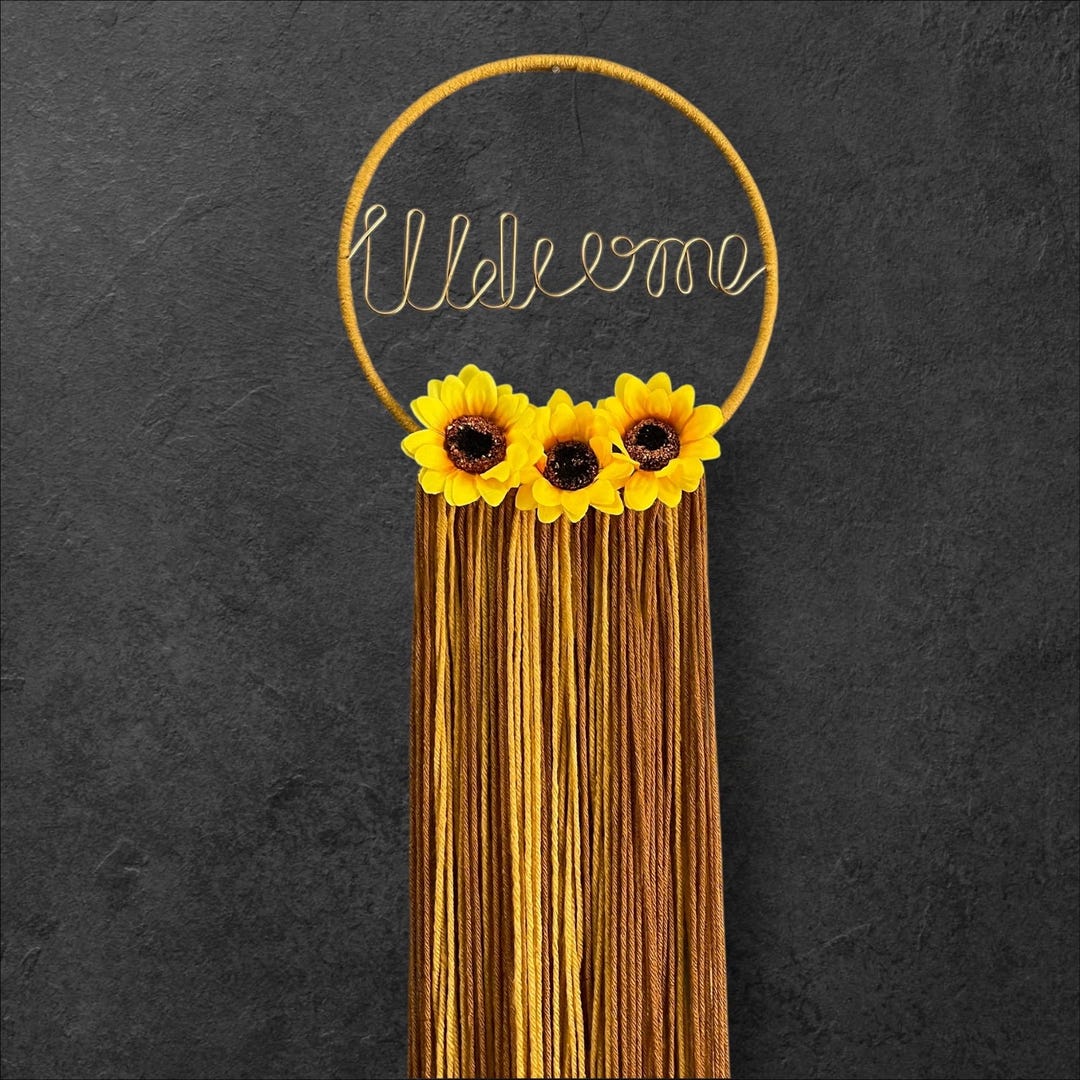 Sunflower Welcome Sign, Macrame Hoop Wall Hanging, Floral Entryway Art ...