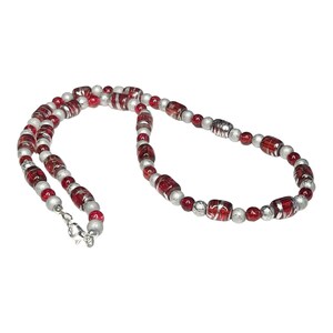 Red and Silver Beaded Necklace, Two Color Lightweight Necklace, Silver ...