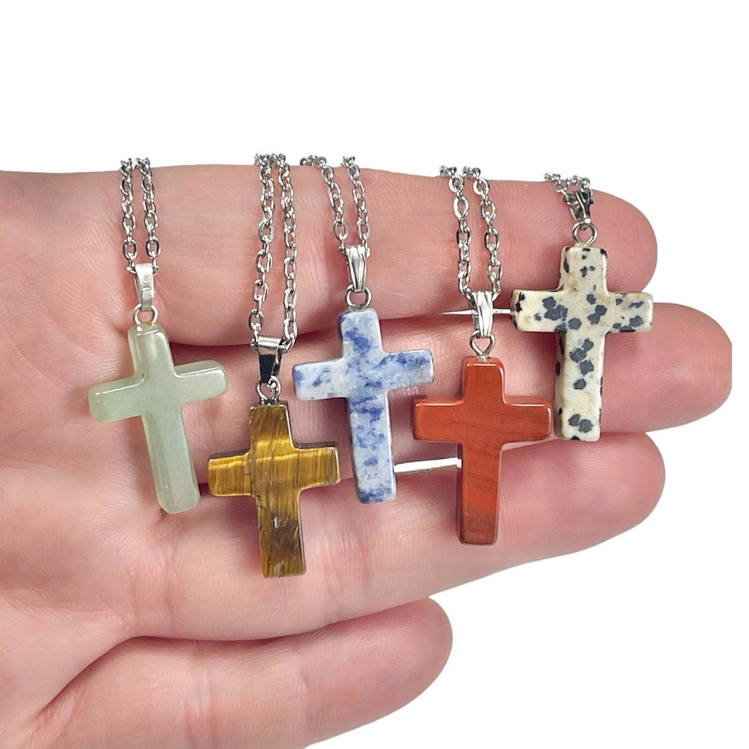 Gemstone Cross Charm Necklace, Choose Your Stone, Silver Plated ...
