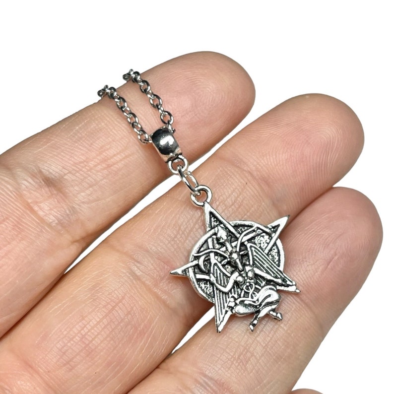 Silver Baphomet Pentagram Necklace, Satanic Goat Head Coin, Horned God ...