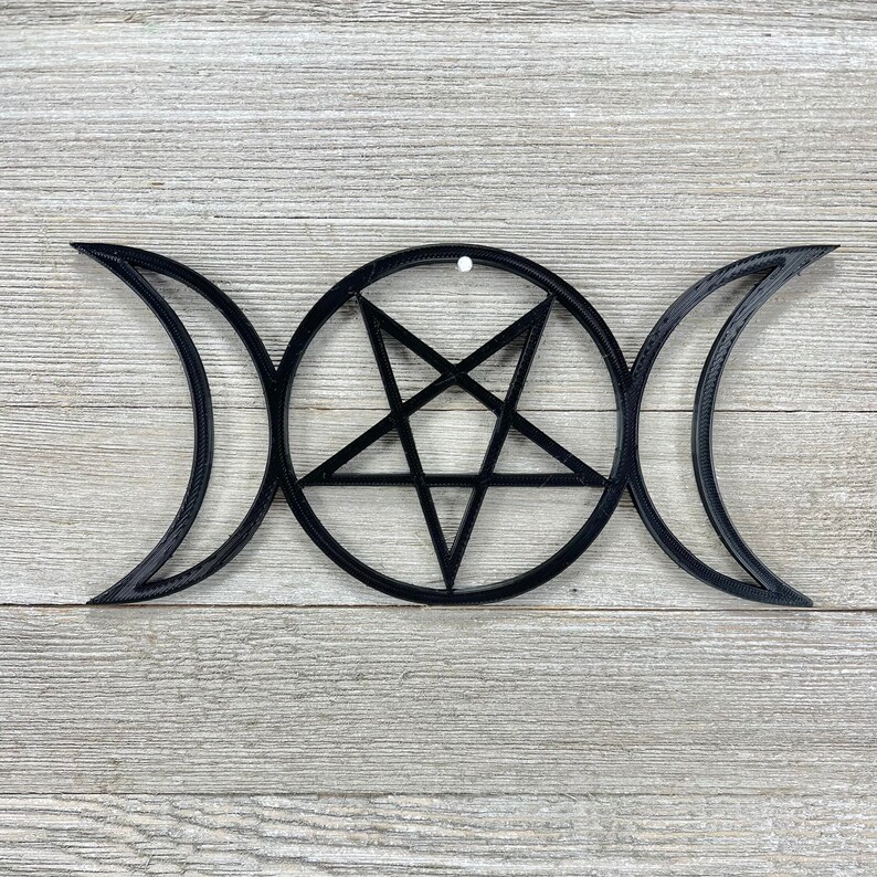 Triple Moon With Pentacle Wall Art Wiccan Pentagram | Etsy