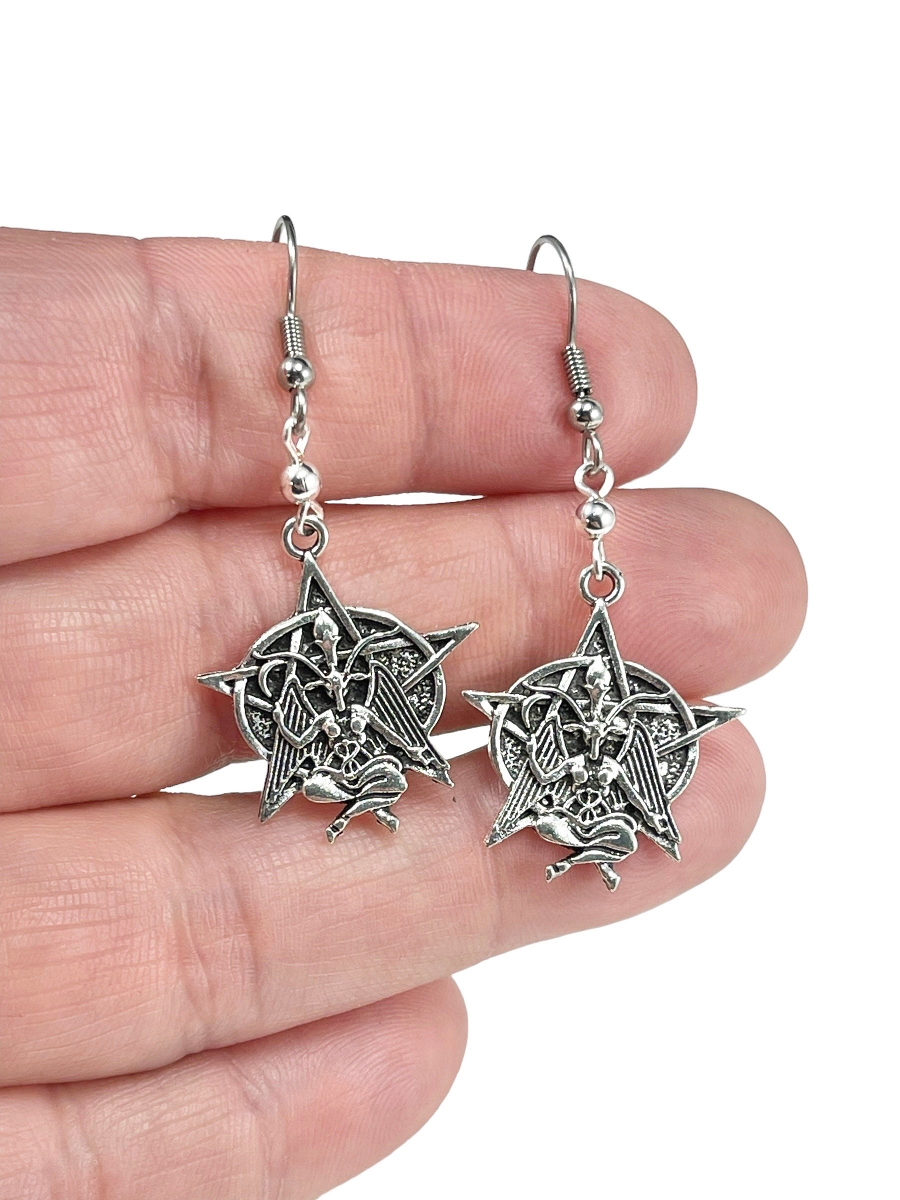 Silver Plated Baphomet Pentagram Earrings, Satanic Jewelry - Etsy