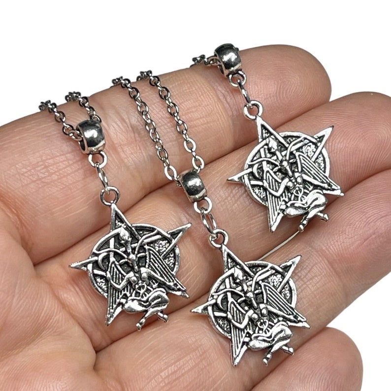 Silver Baphomet Pentagram Necklace, Satanic Goat Head Coin, Horned God ...
