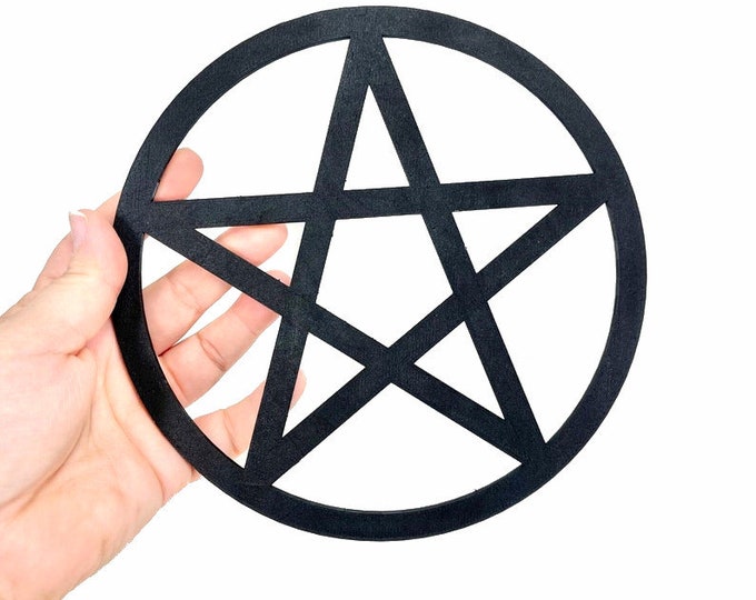 Wood Pentagram in Black With Crystal, Pagan Wall Hanging, Witch Altar ...