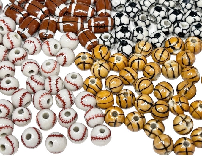 10 Pcs Sports Ball Ceramic Beads, Soccer, Football, Basketball or ...