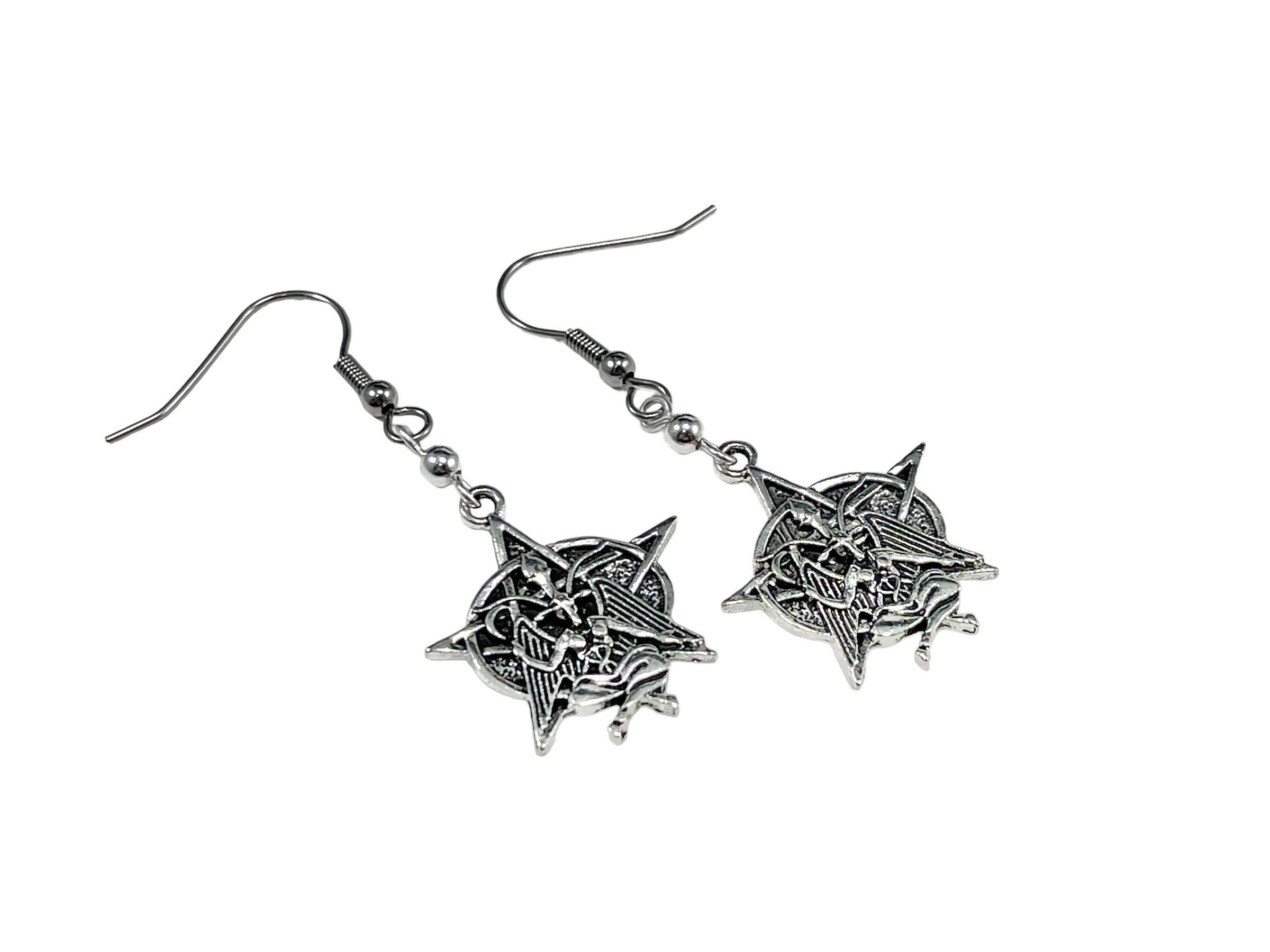 Silver Plated Baphomet Pentagram Earrings, Satanic Jewelry - Etsy