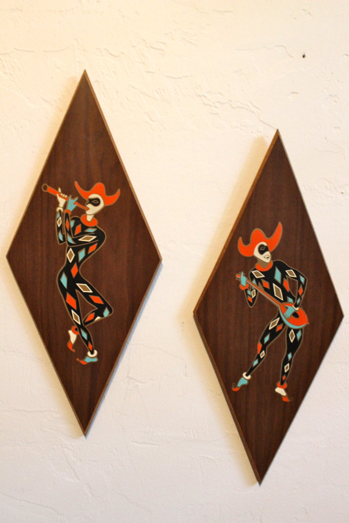 Set of mid century modern jester wall hangings/diamond shape | Etsy