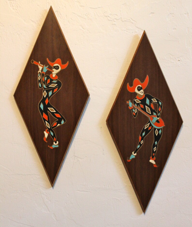 Set of mid century modern jester wall hangings/diamond shape | Etsy
