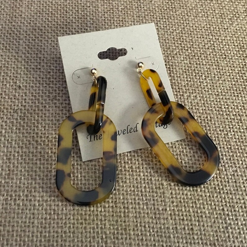 Retro Dark Tortoise Shell Geometric Oblong Resin Double - Etsy