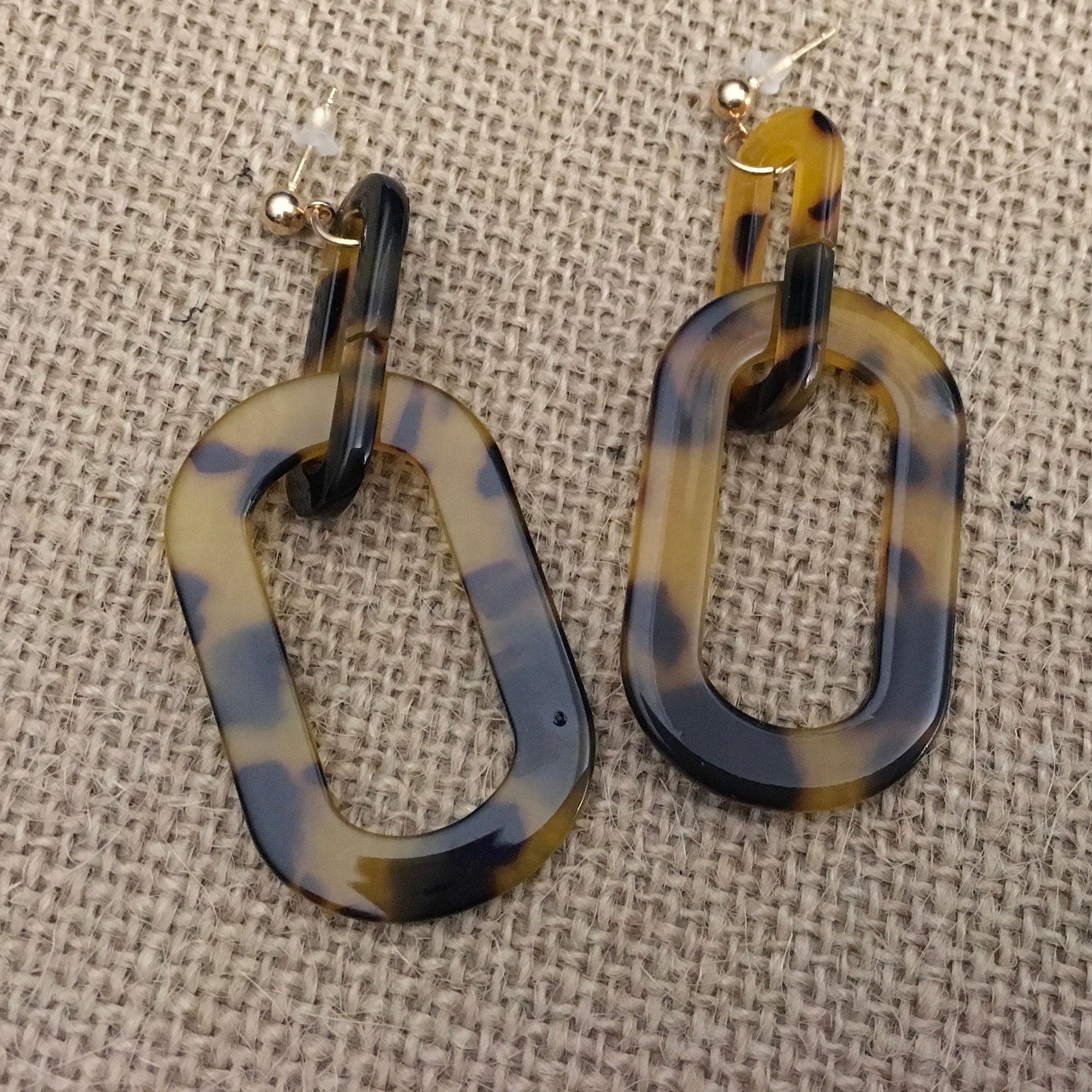 Retro Dark Tortoise Shell Geometric Oblong Resin Double - Etsy