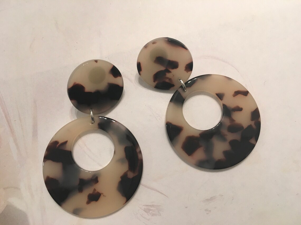 Retro, Lighter Tortoise Shell, Geometric, Circle Drop, Resin Earrings ...