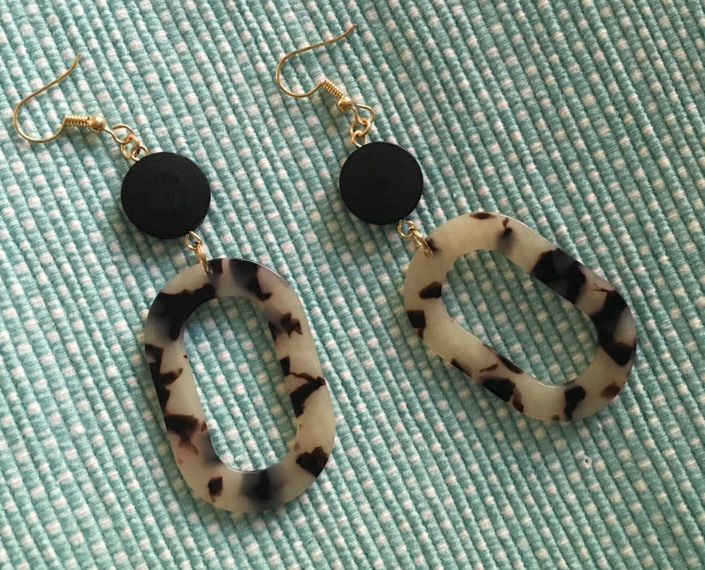 Retro Light Tortoise Shell Geometric Oblong Resin Drop - Etsy