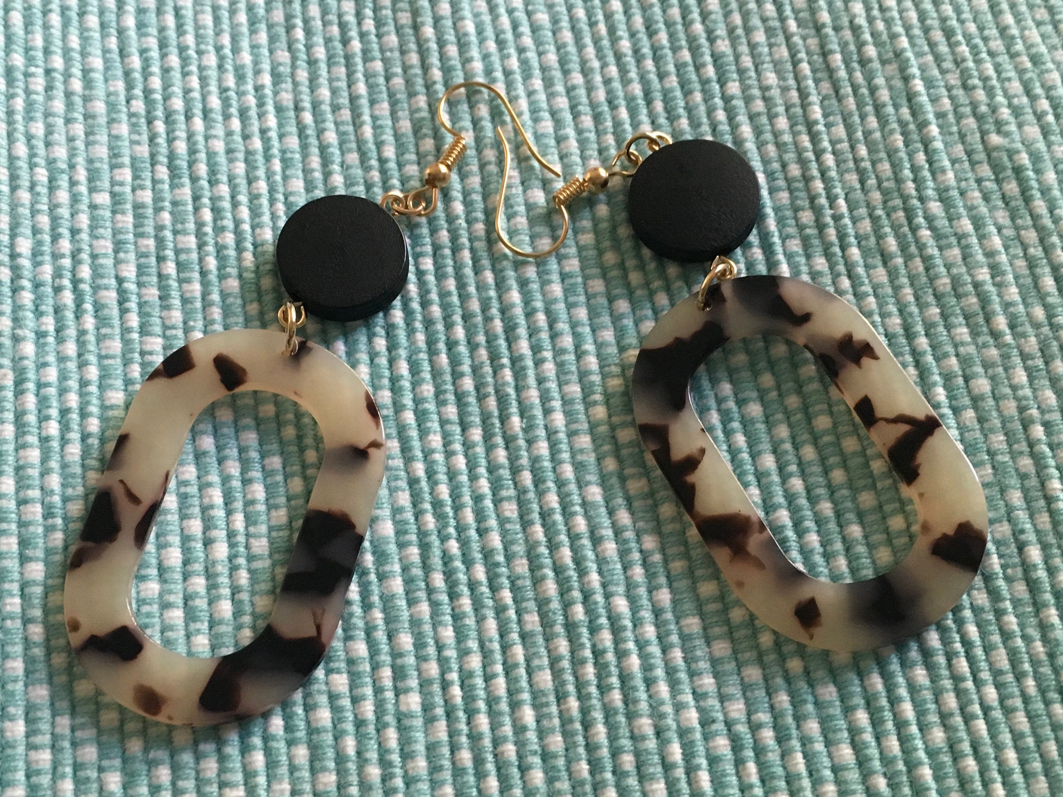 Light Tortoise Shell, Geometric, Oblong, Resin, Drop Earrings - Etsy