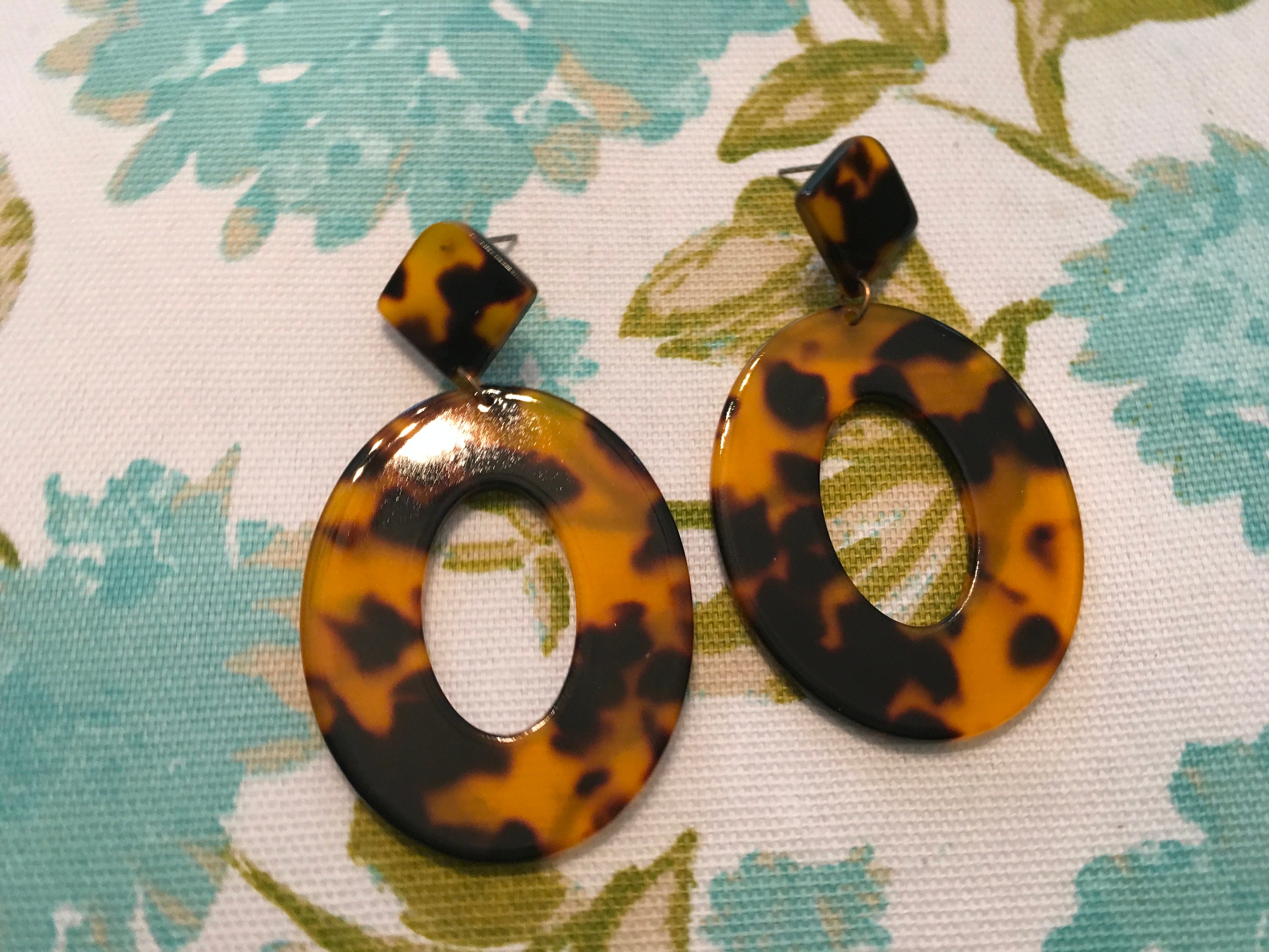 NEW STYLE Retro, Geometric, Oval, Resin, Tortoise Shell Drop Earrings ...