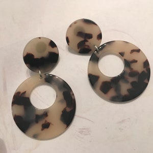Retro, Lighter Tortoise Shell, Geometric, Circle Drop, Resin Earrings ...
