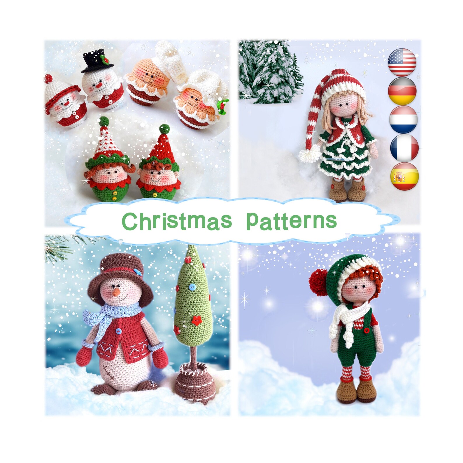 Christmas Amigurumi Crochet Patterns Set Decorations Ornament | Etsy