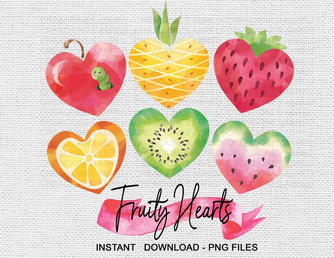 Heart-shaped Fruits, Fruity Hearts, Valentines Hearts, Fruits Clipart ...