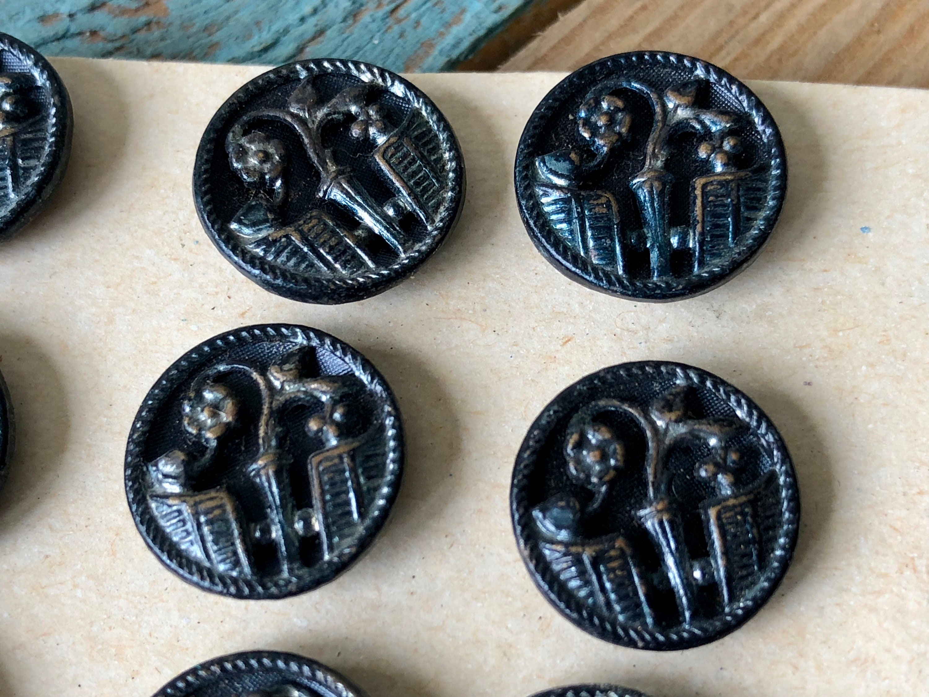 Antique Victorian Oriental Asian Picture 3D Metal Buttons Apple Blossom ...