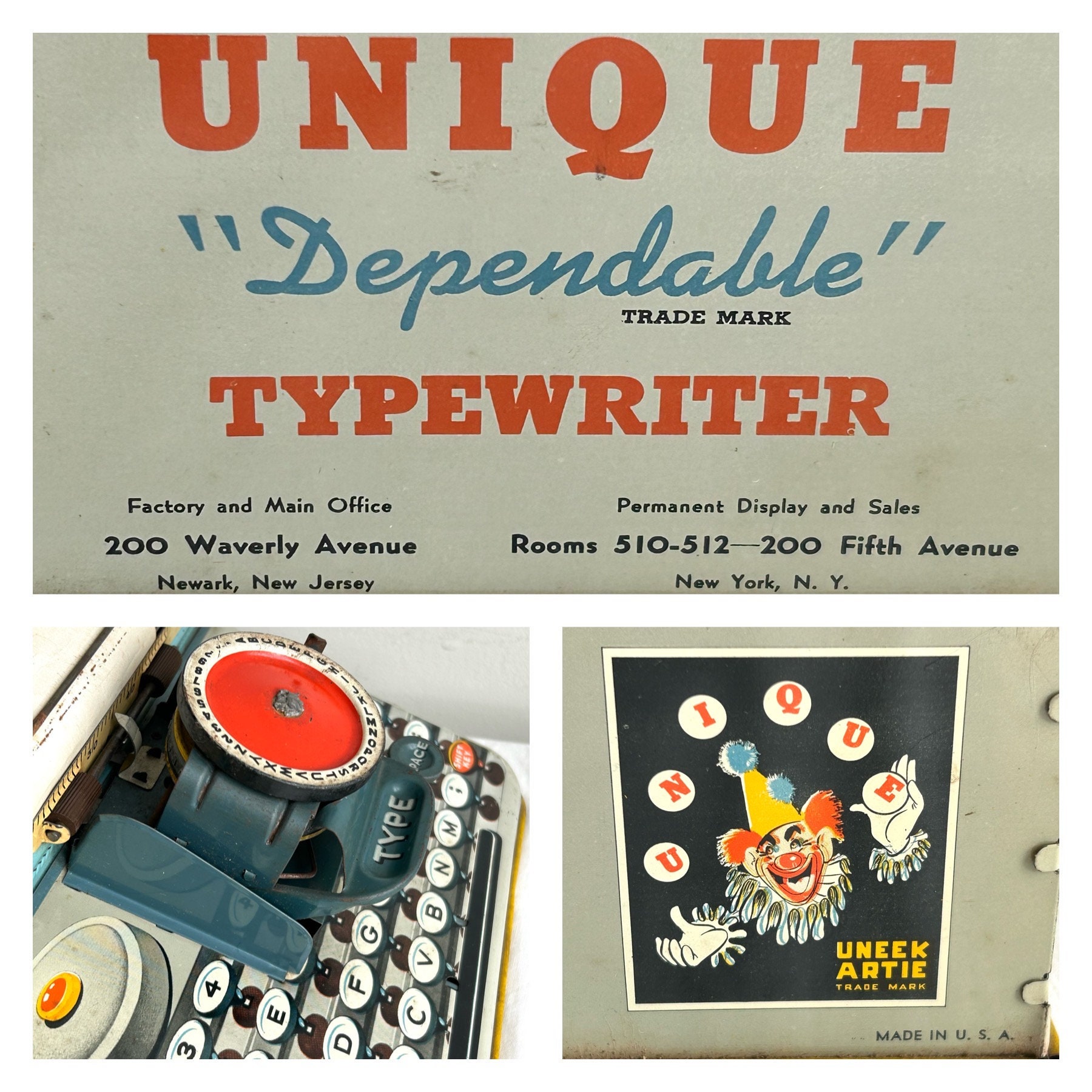 1940s Unique “dependable“ Tin Litho Toy Typewriter Dial Typewriter ...