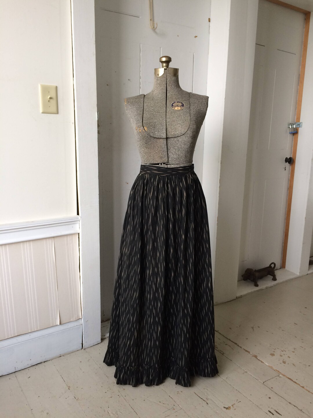 1800s Primitive Calico Black Cotton Print Prairie Skirt Meticulously ...
