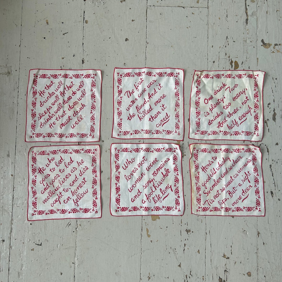 Vintage Mid Century Set of 6 Drinking Sayings Witty Toasts Cocktail ...