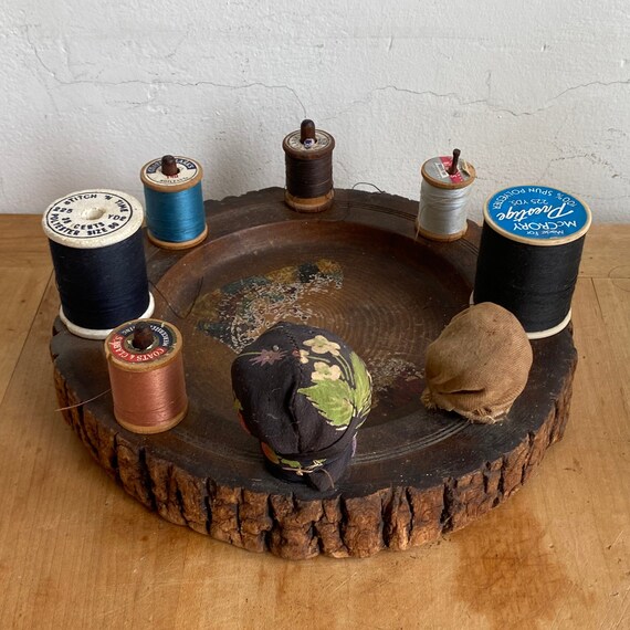 Vintage Sewing Thread Holder Wood Tree Slab - Etsy