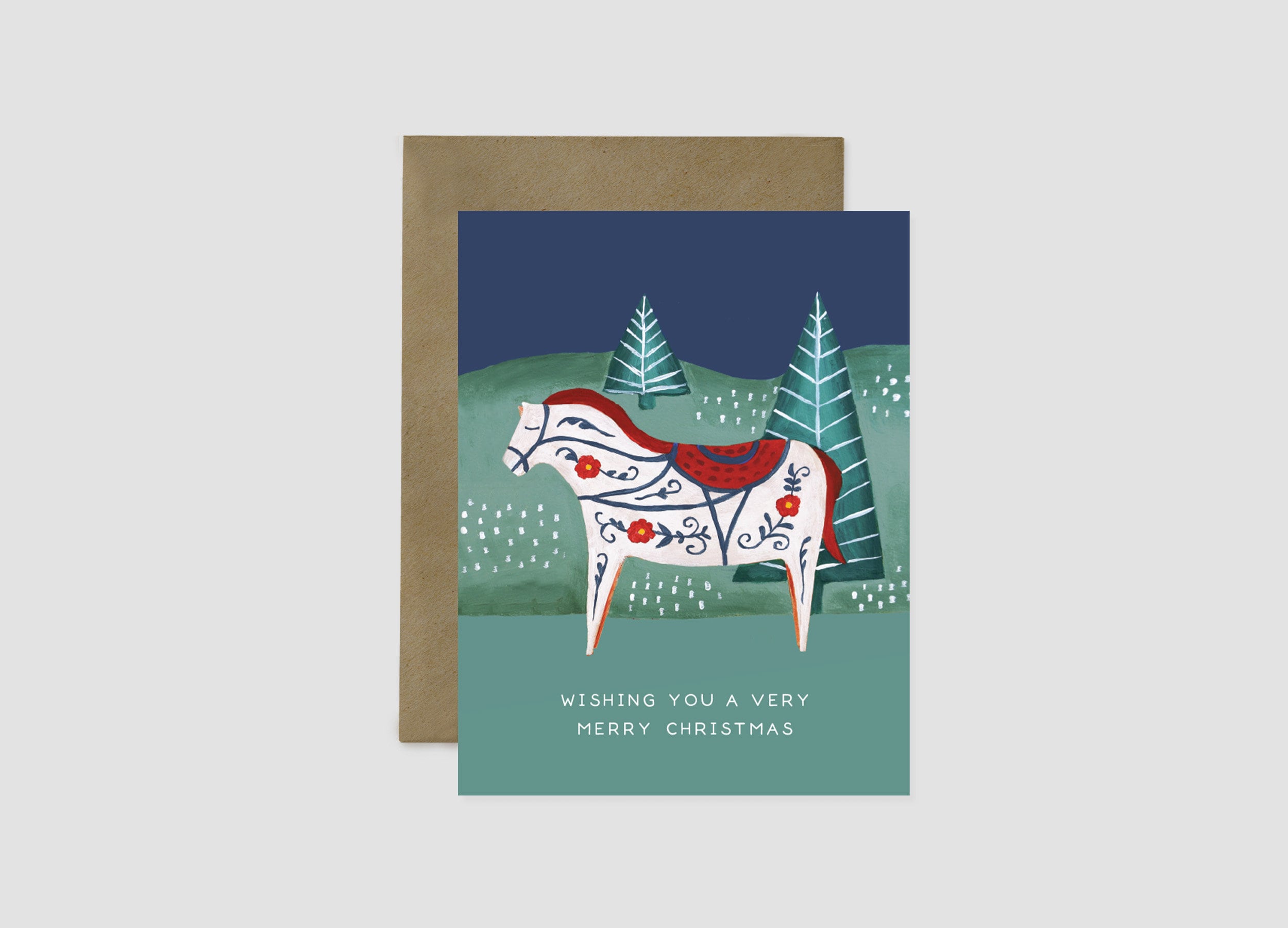 Wishing You A Very Merry Christmas Scandi Horse Greeting Card, A2 - Etsy
