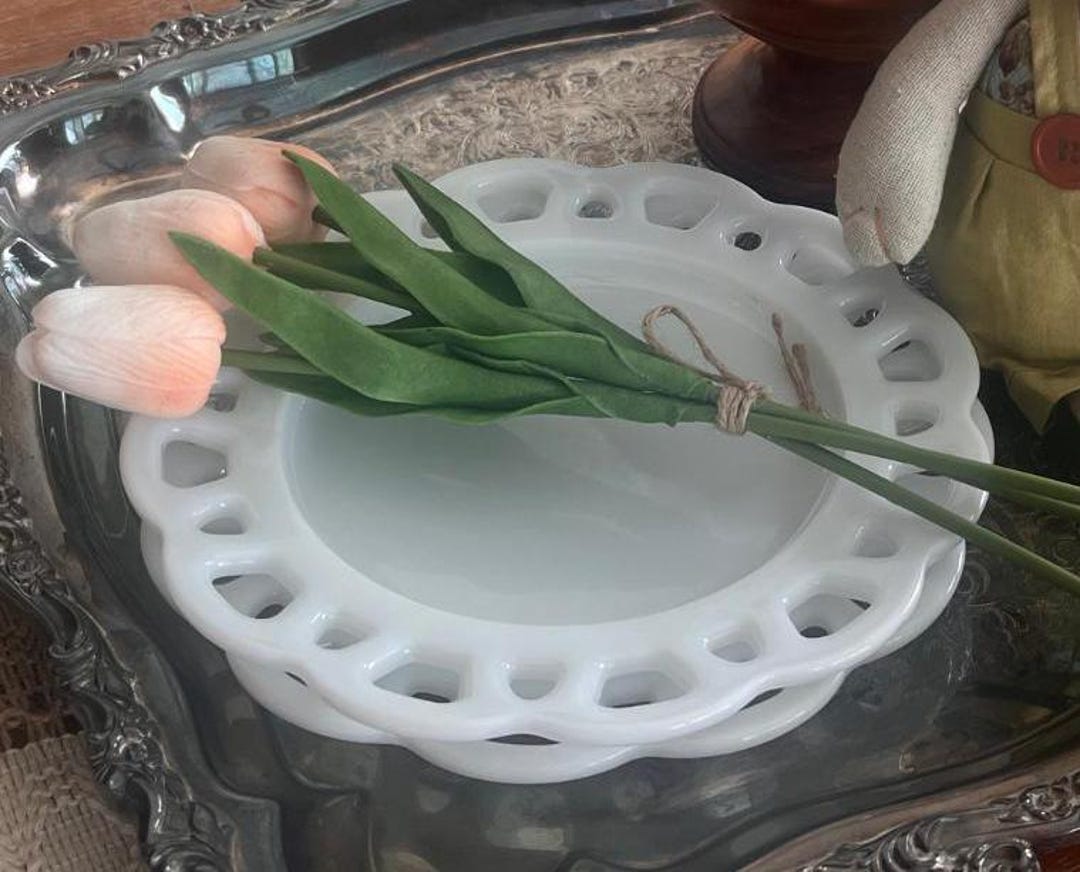 Vintage Open Lace Milk Glass Desert Plates by Hazel Atlas From the 1950 ...