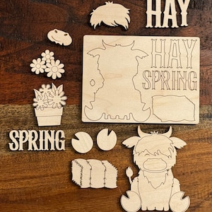 Highland Cow Spring Tiered Tray 4 Piece Set, Decor, Garland, Fully ...