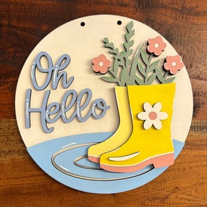 Oh Hello Spring Rain Boots Door Hanger, Spring Decor, Rain Boot Decor ...