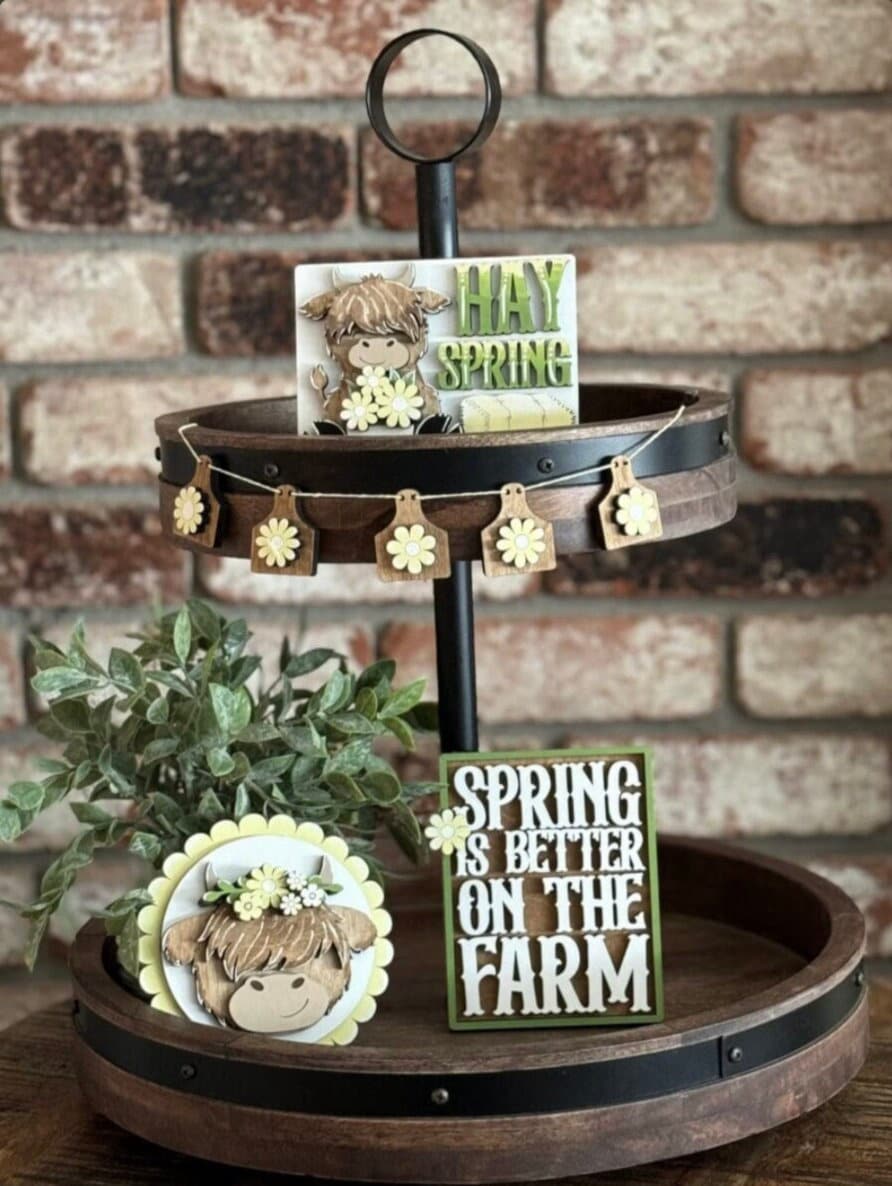Highland Cow Spring Tiered Tray Individual Pieces, Garland, Highland ...