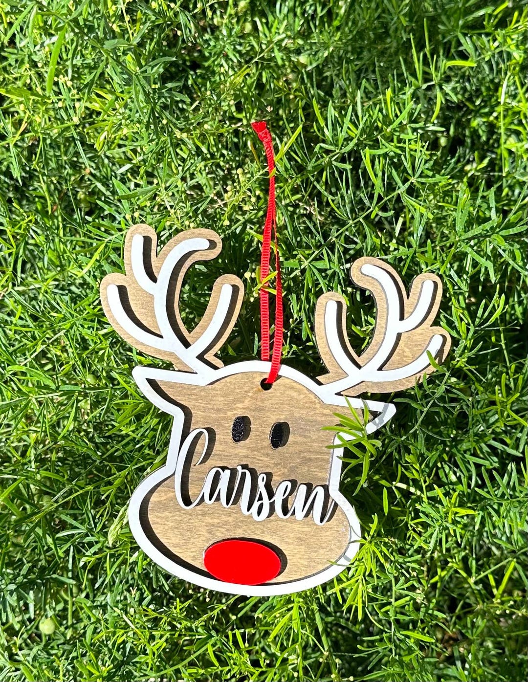 Reindeer Ornament Name Tags Personalized Decoration, Wood Ornament ...