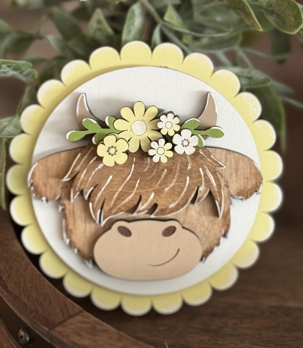 Highland Cow Spring Tiered Tray 4 Piece Set, Decor, Garland, Fully ...