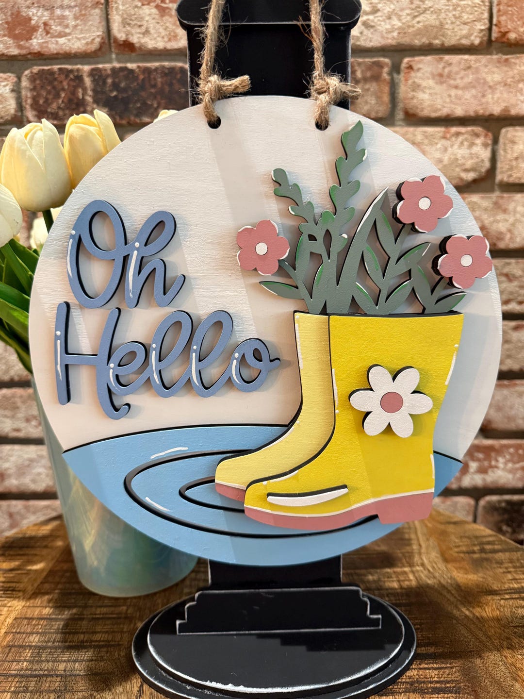 Oh Hello Spring Rain Boots Door Hanger, Spring Decor, Rain Boot Decor ...