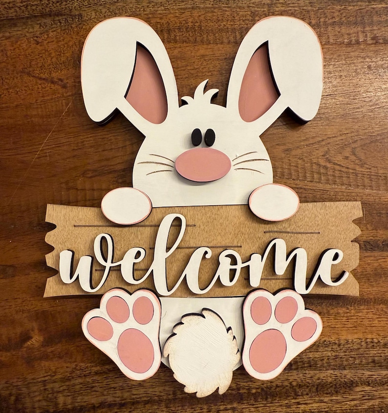 Easter Bunny Welcome Sign Door Hanger, Bunny Decor, Easter DIY, Spring ...