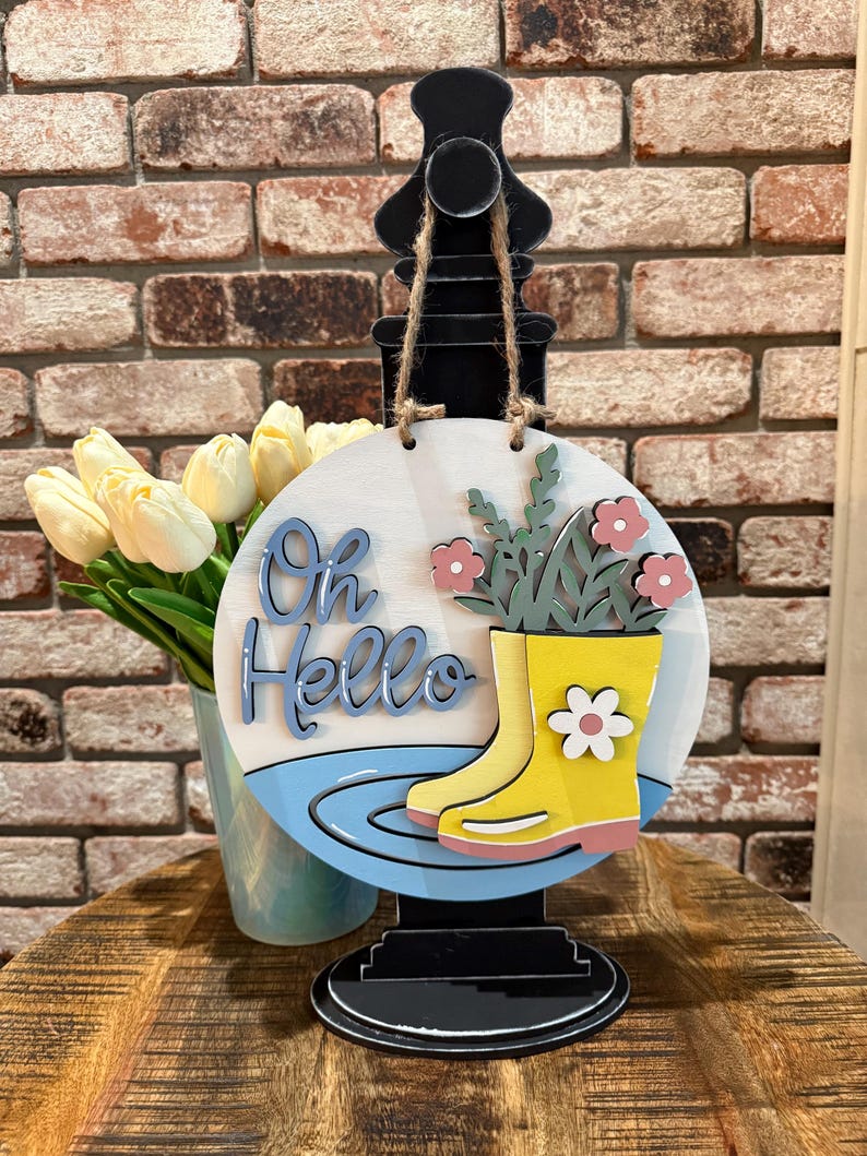 Oh Hello Spring Rain Boots Door Hanger, Spring Decor, Rain Boot Decor ...
