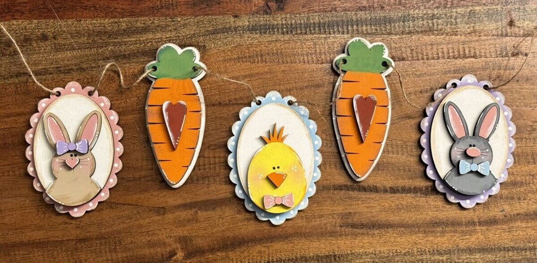 Easter Bunny Carrot Chick Banner Garland DIY Decoration, Wood Cutout ...