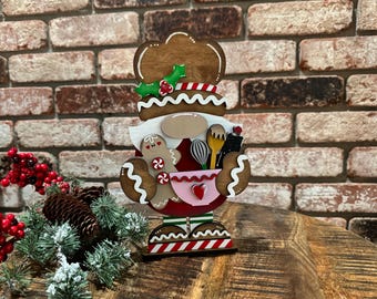 Gingerbread Christmas Baker Gnome Standing Gnome Shelf Sitter, Shelf ...